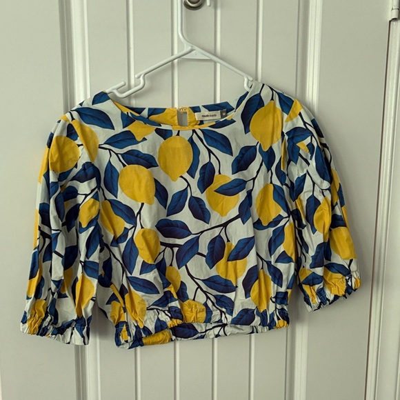 Maude | Tops | Maude Blue And Yellow Leaf Print Blouse | Poshmark
